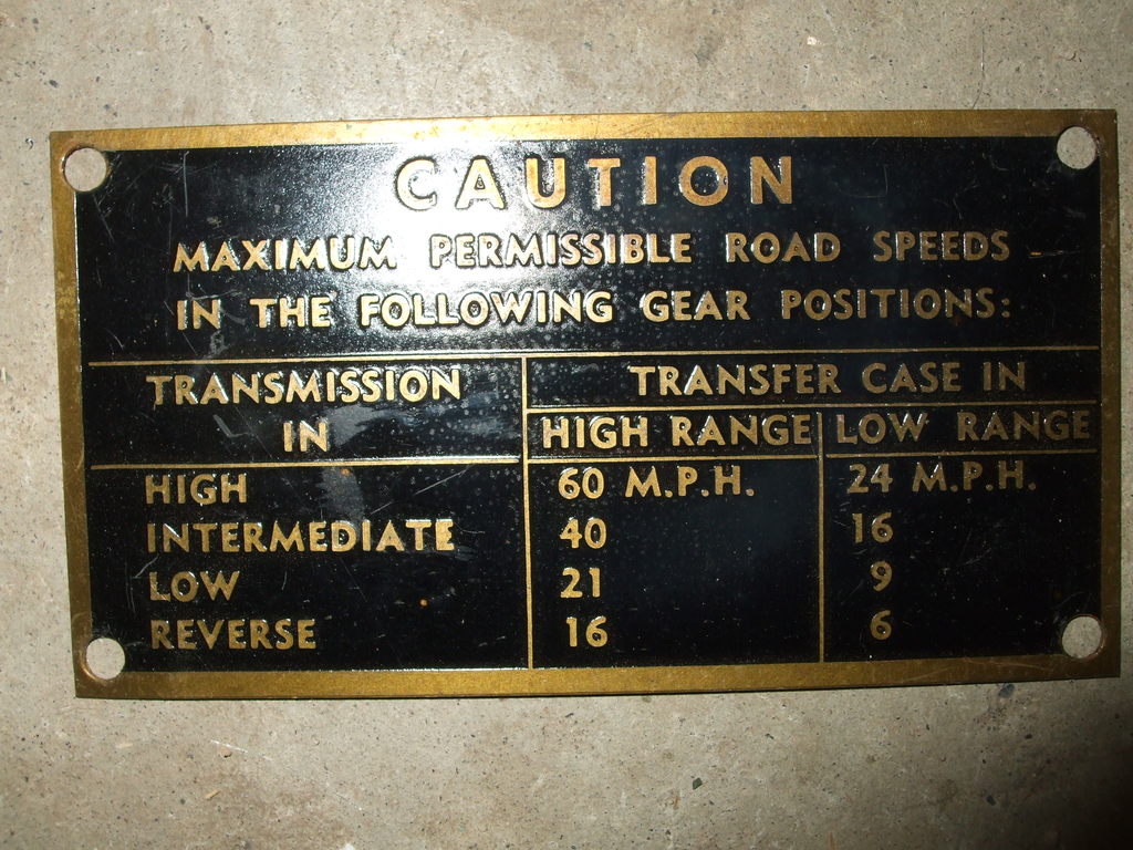 NOS M38 Jeep Speed and Caution Data Plate (1ea) – Powder River Ordnance