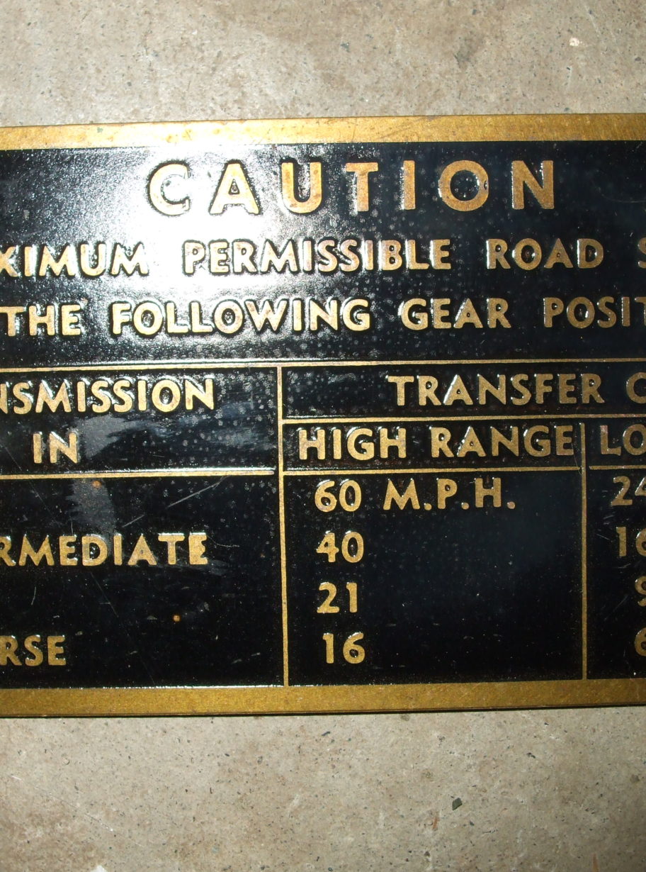 NOS M38 Jeep Speed and Caution Data Plate (1ea) – Powder River Ordnance